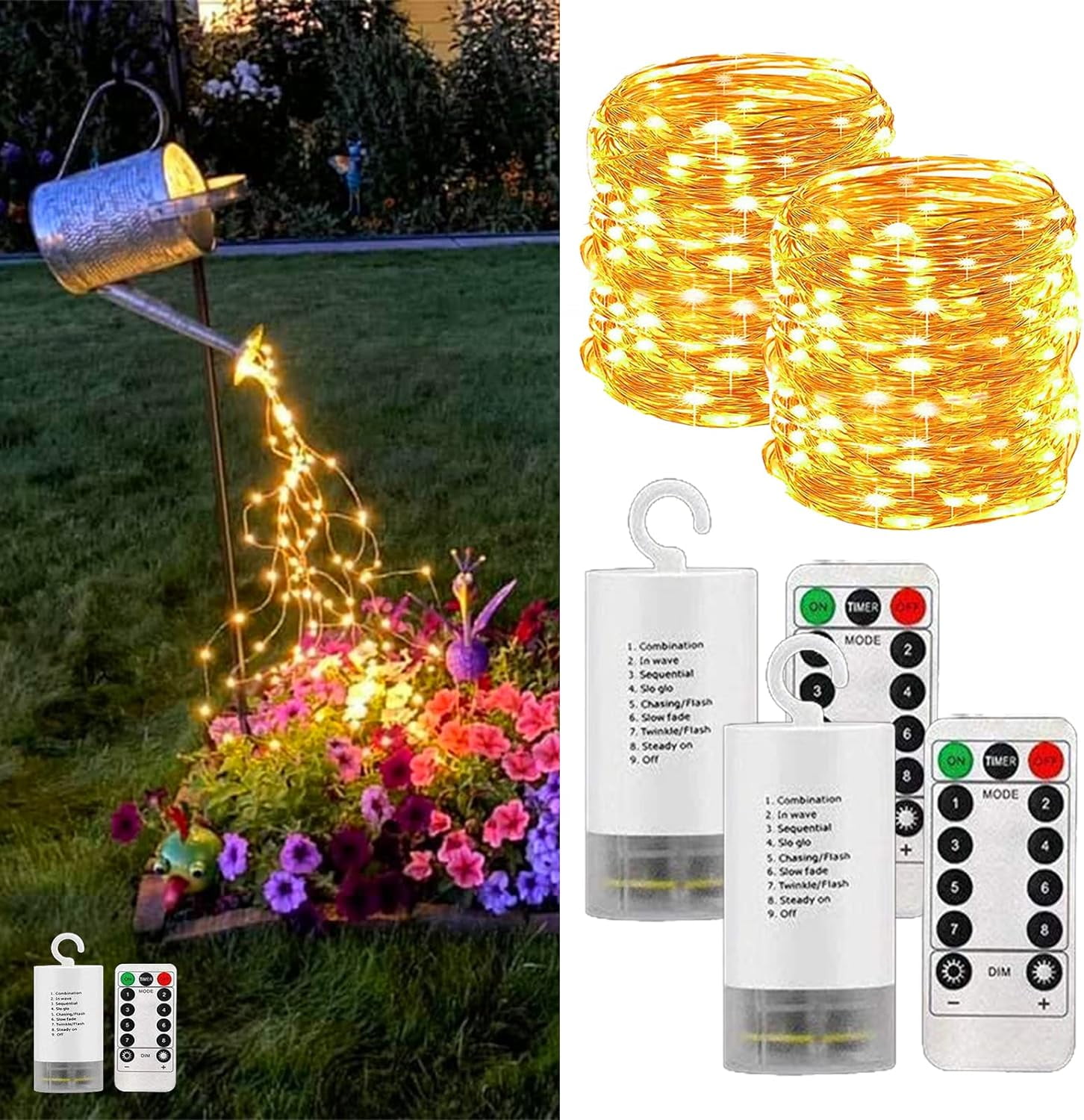 2 Pack Battery Operated Fairy Lights with Timer, Waterproof Waterfall ...