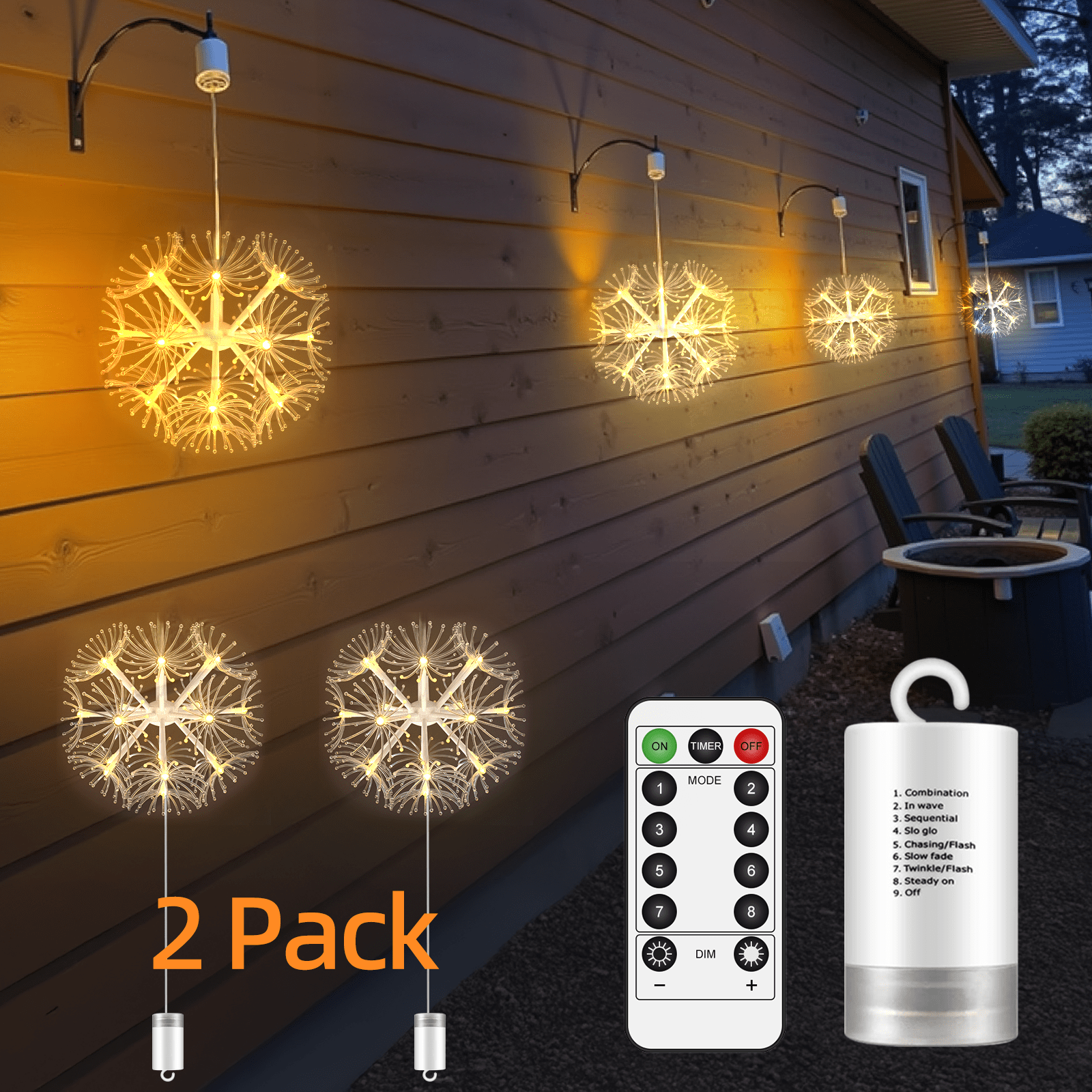 2 Pack Battery Operated Hanging LED Twinkle Lights With Remote ...