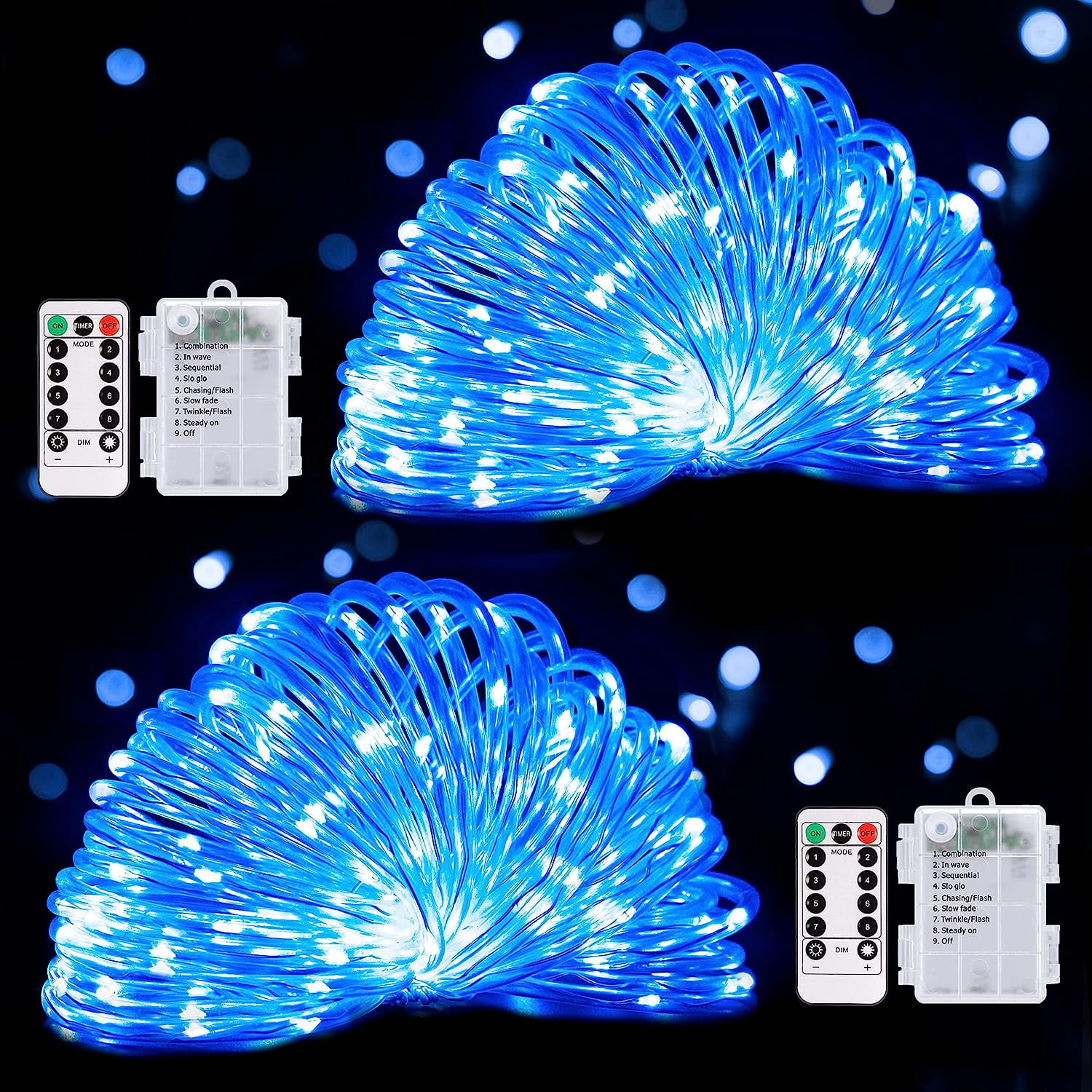 2 Pack Battery Operated LED Rope Lights, Blue Tube Fairy String Lights ...