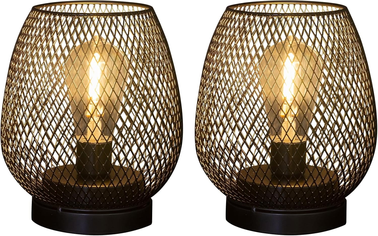 2 Pack Battery Operated Lamp Outdoor Table Lantern,Metal Cage Cordless ...