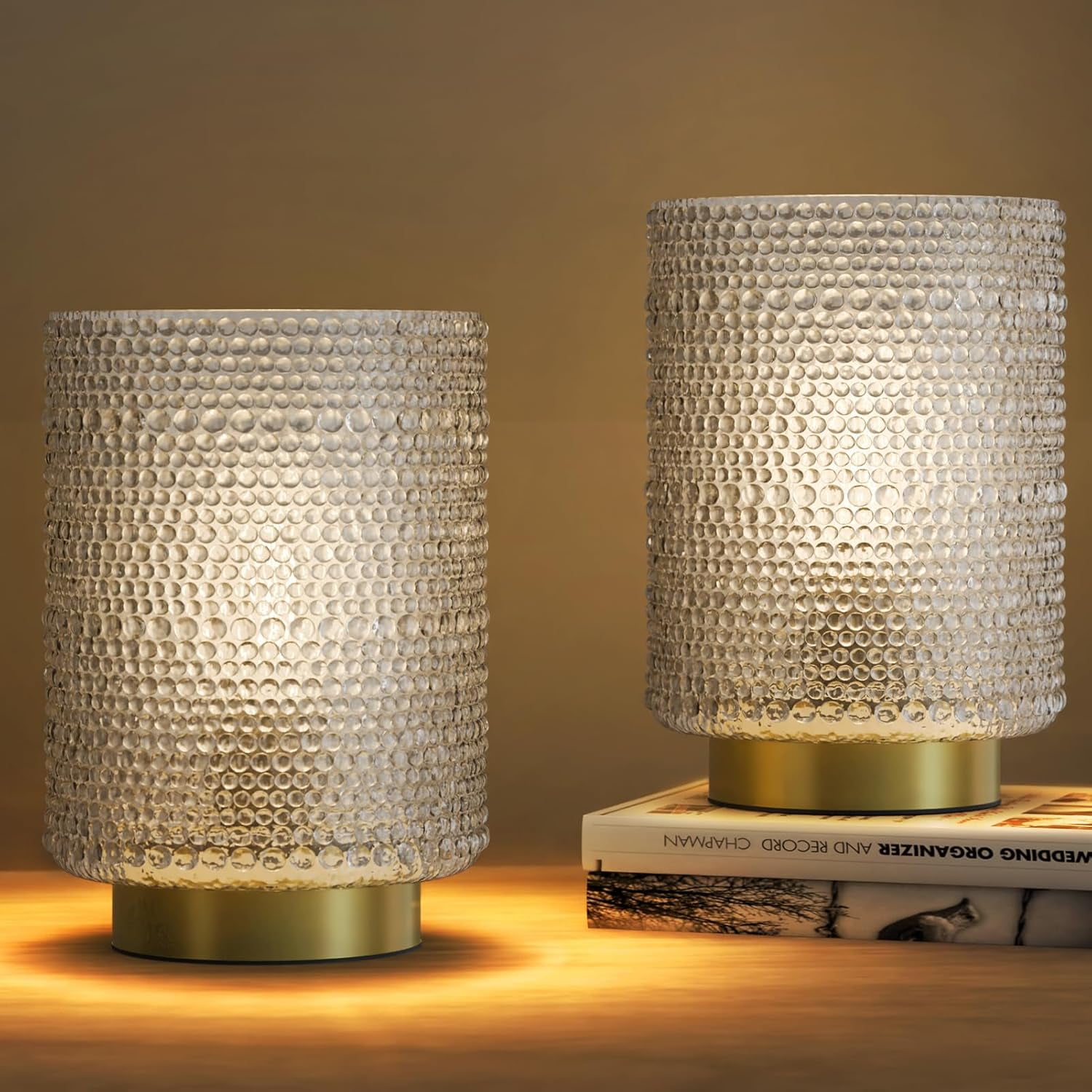 2-Pack Battery Operated Lamp with Timer, Small Crystal Table Lamp with ...