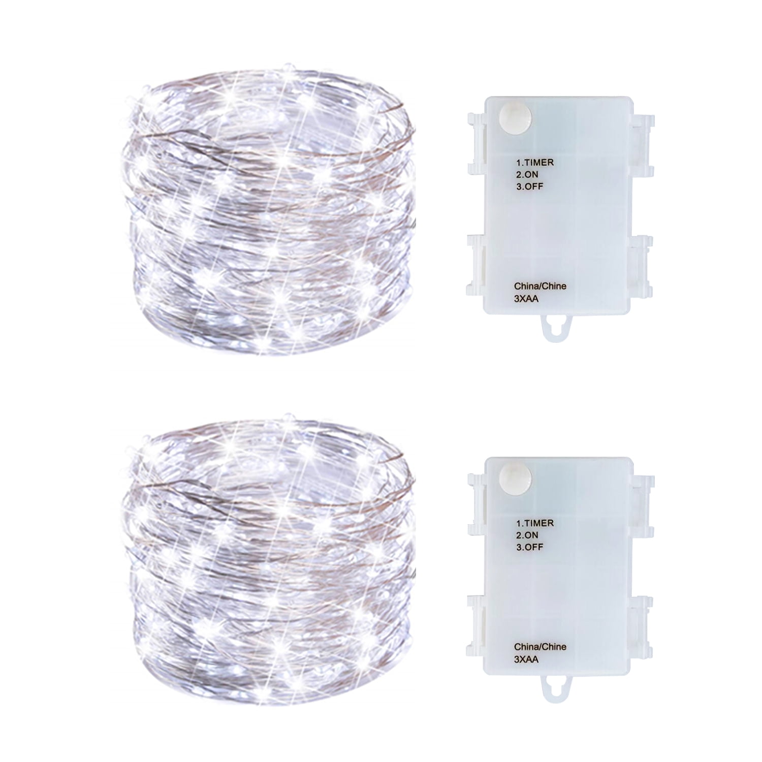 2-Pack Battery Operated Mini LED String Lights, 6H On/18H Off Timer, 50 ...