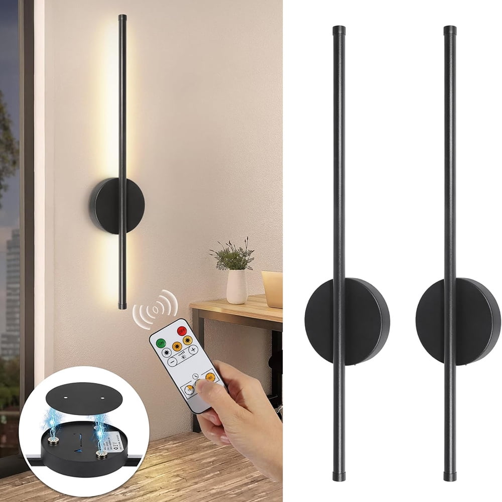 2 Pack Battery Operated Wall Sconces with Remote Control, Dimmable Wall ...