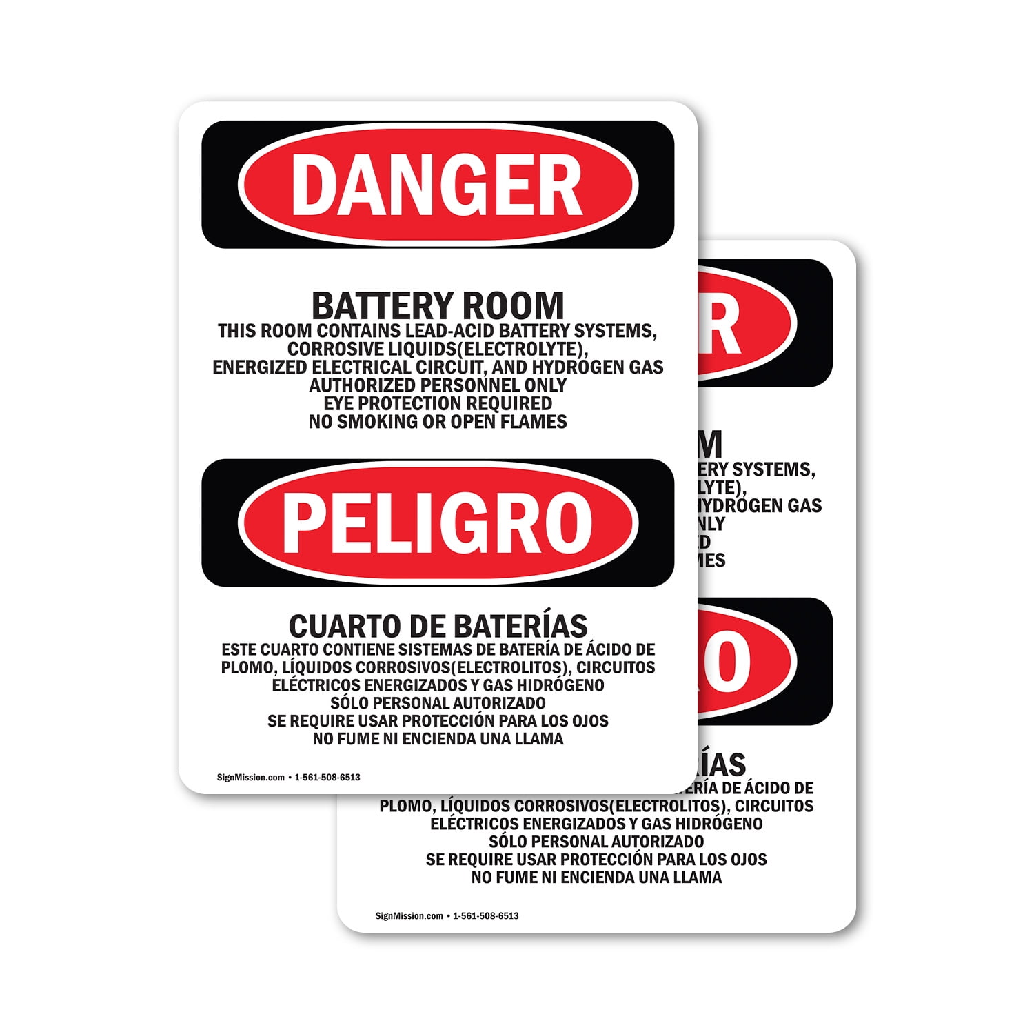 (2 Pack) Battery Room Bilingual OSHA Danger Sign 18 Inch X 24 Inch ...