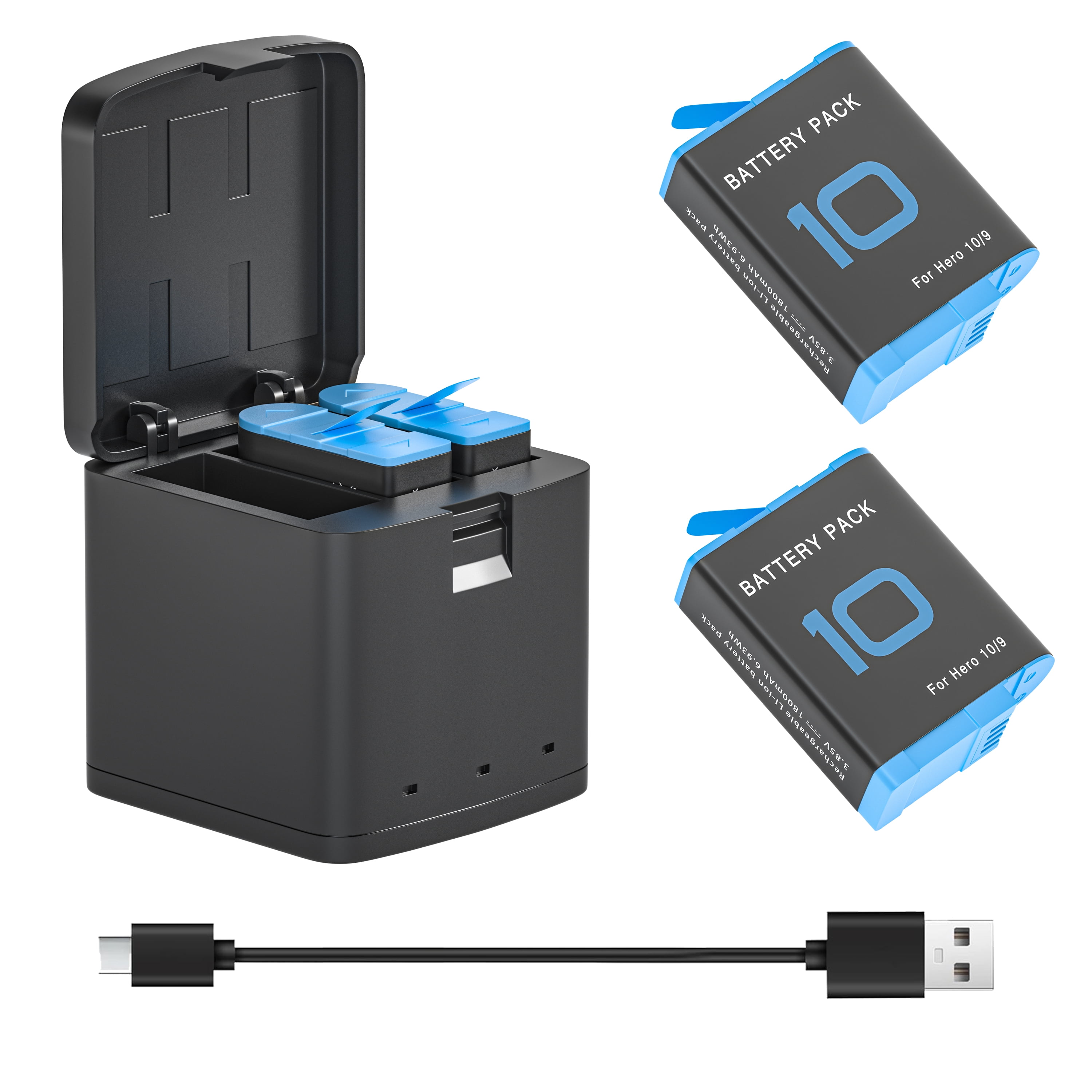 NATNO 2-Pack Hero Battery for Gopro Hero 12/11/10/9 Black with 3 ...