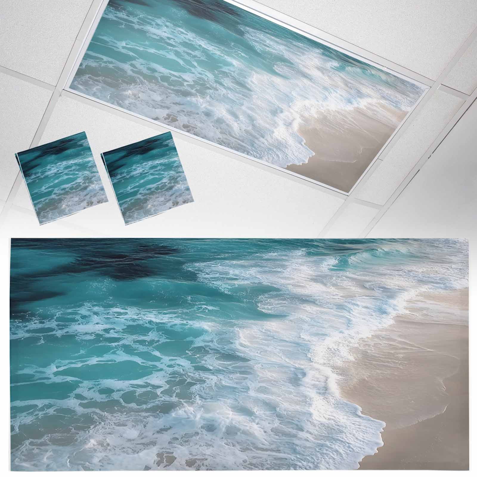 2 Pack Beach Fluorescent Light Covers for Ceiling Lights Ocean Scenery ...