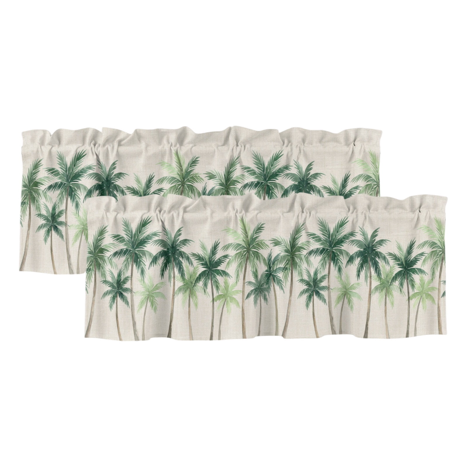 2 Pack Beach Palm Tree Valance for Window Country Vintage Coastal Green ...