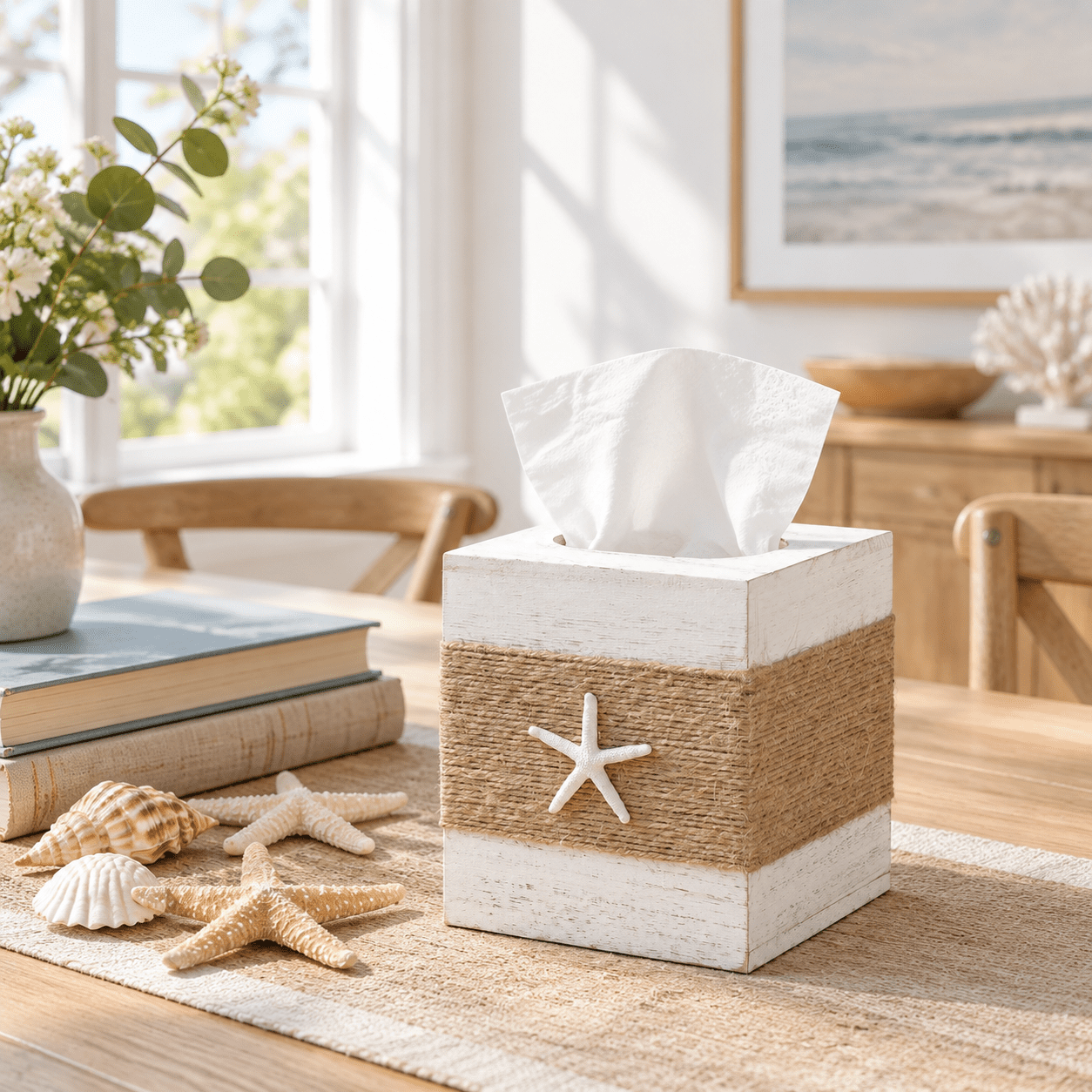 2 Pack Beach Rustic White Wood Square Tissue Box Cover With Slide-out ...