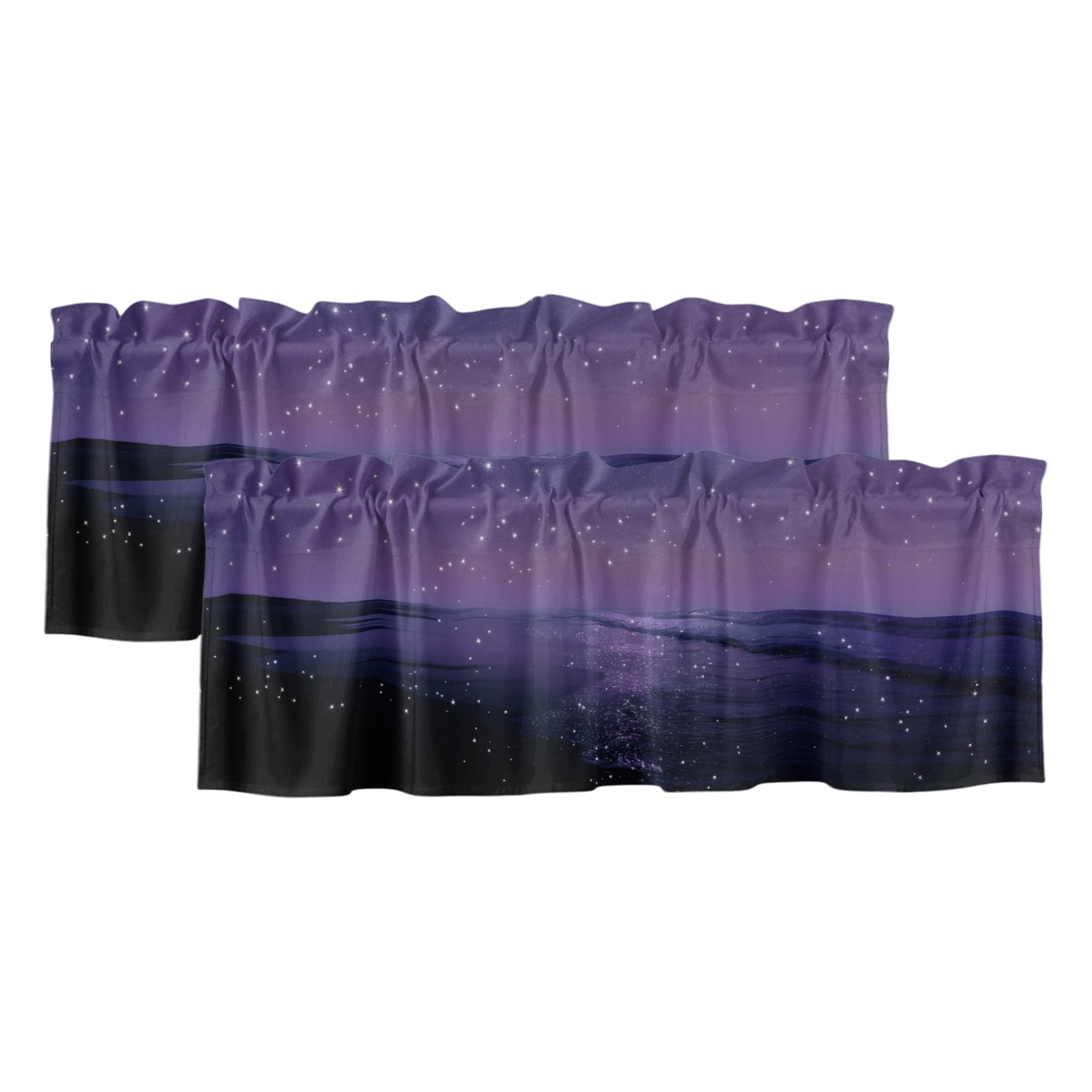 2 Pack Beach Scenery Valance for Window Dreamy Dark Purple Glitter Sand ...