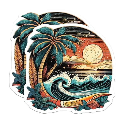 (2 Pack) Beach Sunset Wave Magnets Magnets - Tropical Palm Tree Sun ...