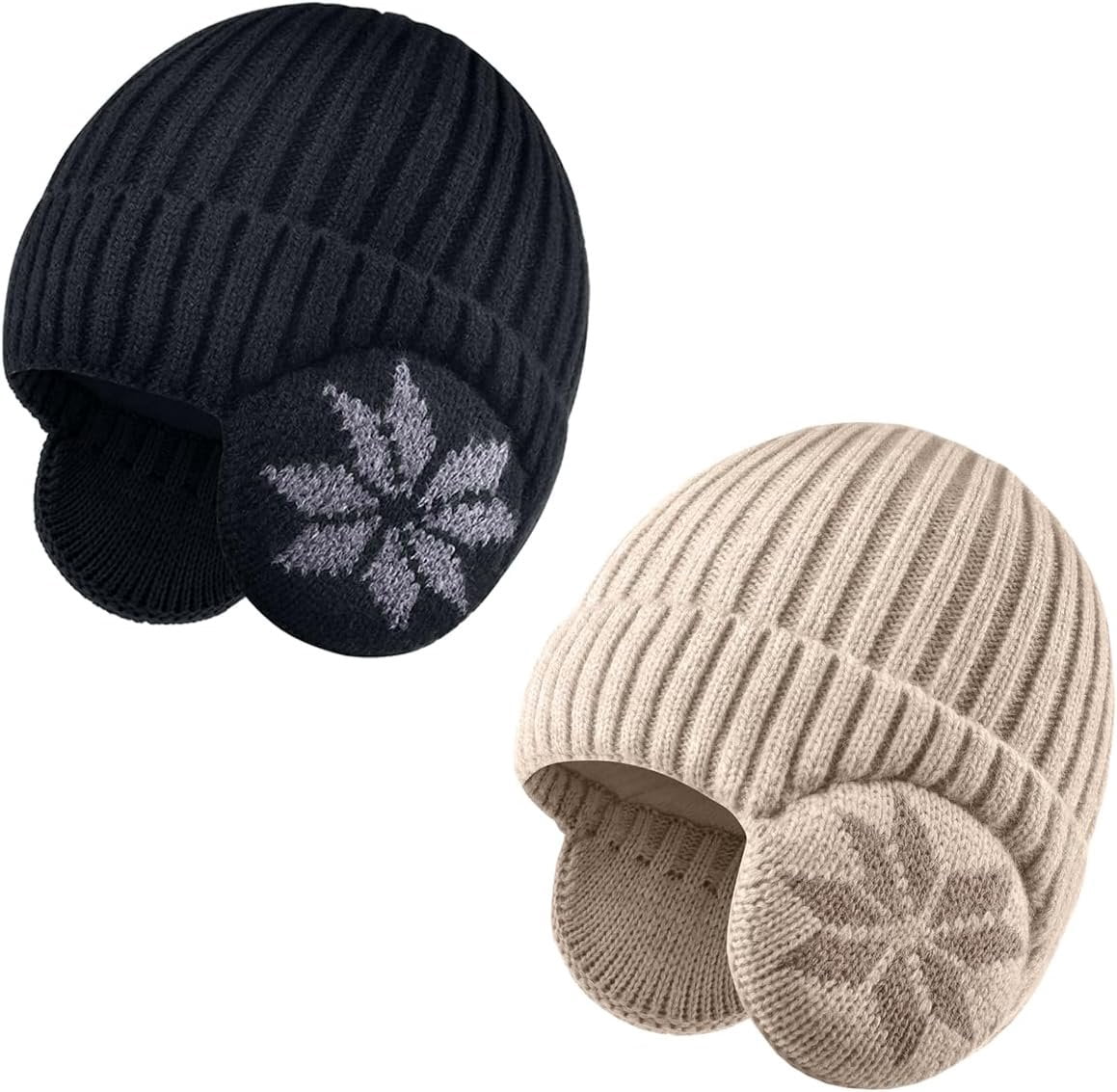 2 Pack Beanie Winter Hat for 3-10 Cute Warm Fleece Lined with Ear Flaps ...