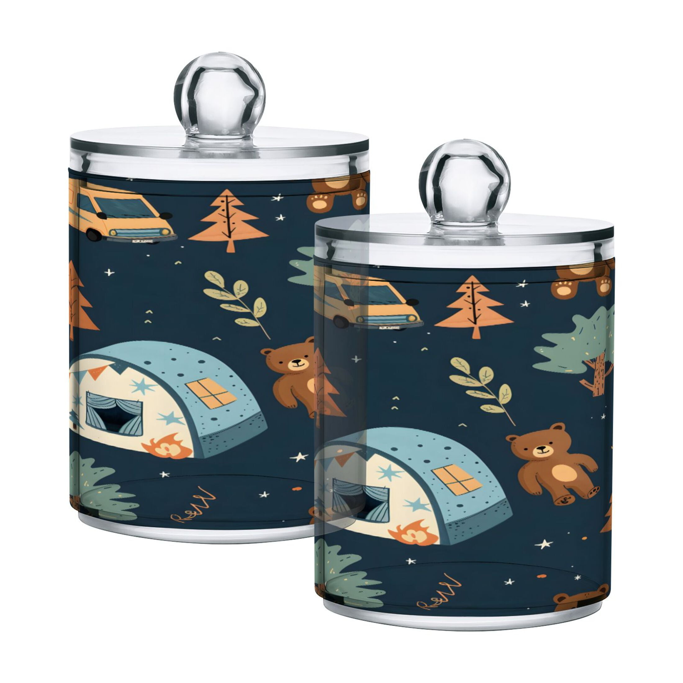 2 Pack Bear Tree Car Tents Qtip Holder Dispenser Clear Plastic Storage ...