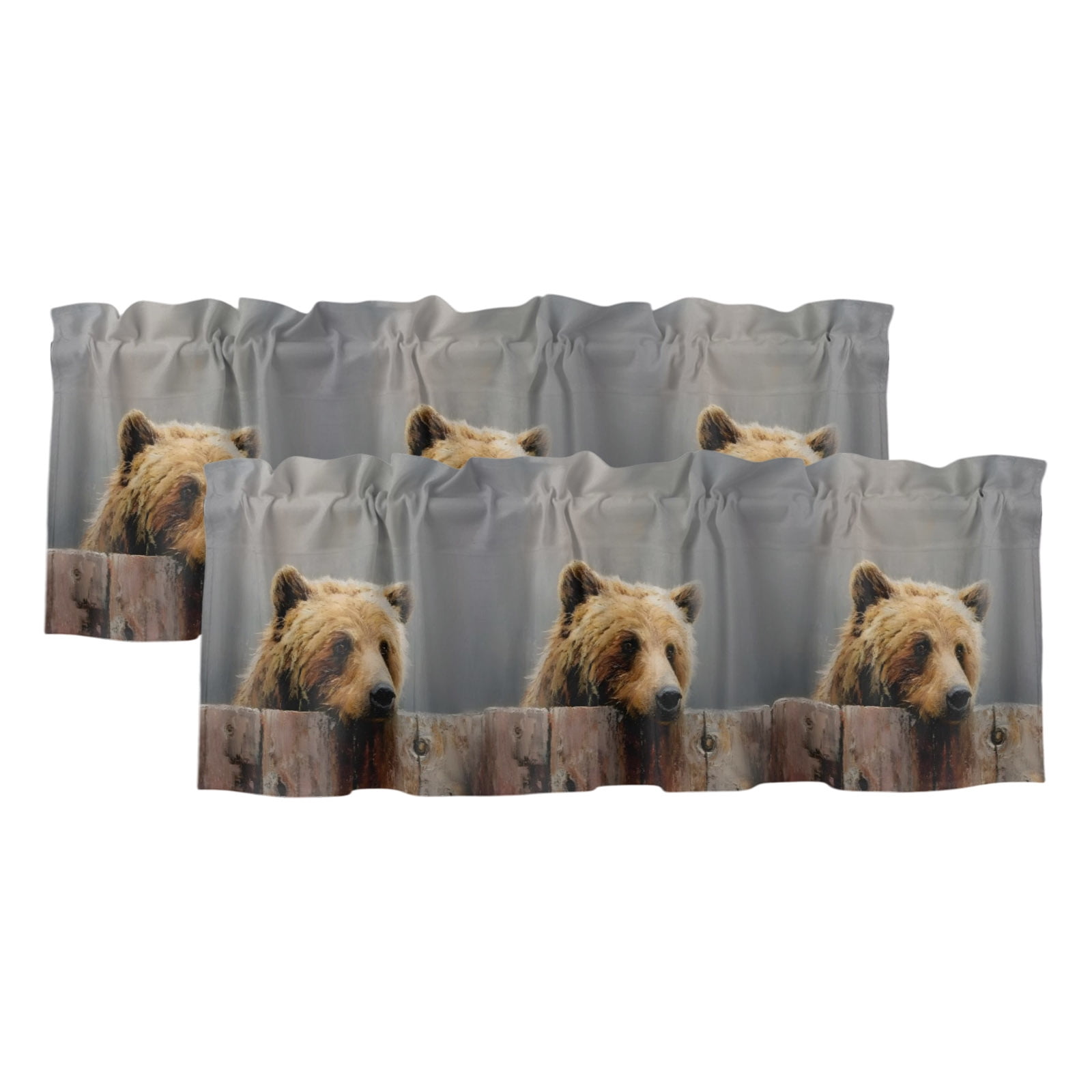 2 Pack Bear Valance for Window Fog Misty Woods Animal Kitchen Valance ...