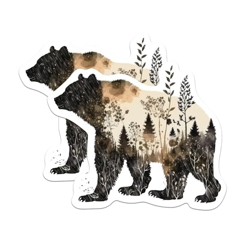 (2 Pack) Bear in Wilderness Stickers - Cool Bear Outdoors Hiking Hiker ...