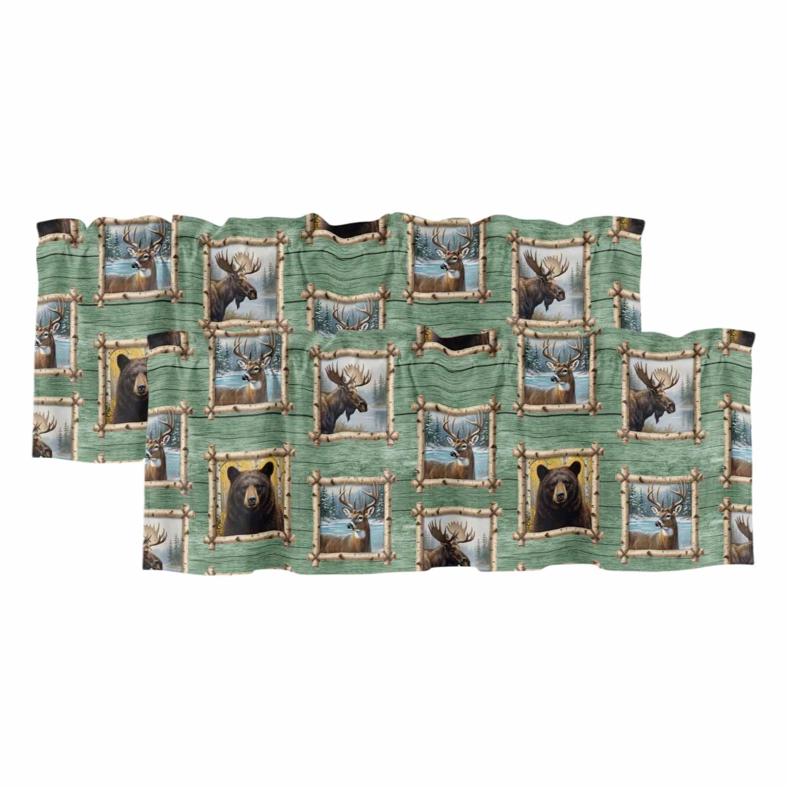 2 Pack Bears in Frames Valance for Window Rustic Cabin Bear Elk Green ...