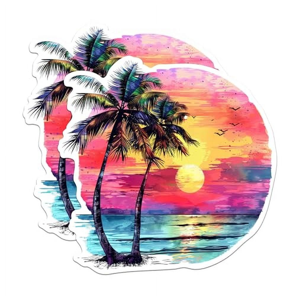 (2 Pack) Beautiful Sunset - Ocean and Sunset with Palm Trees - Serene ...