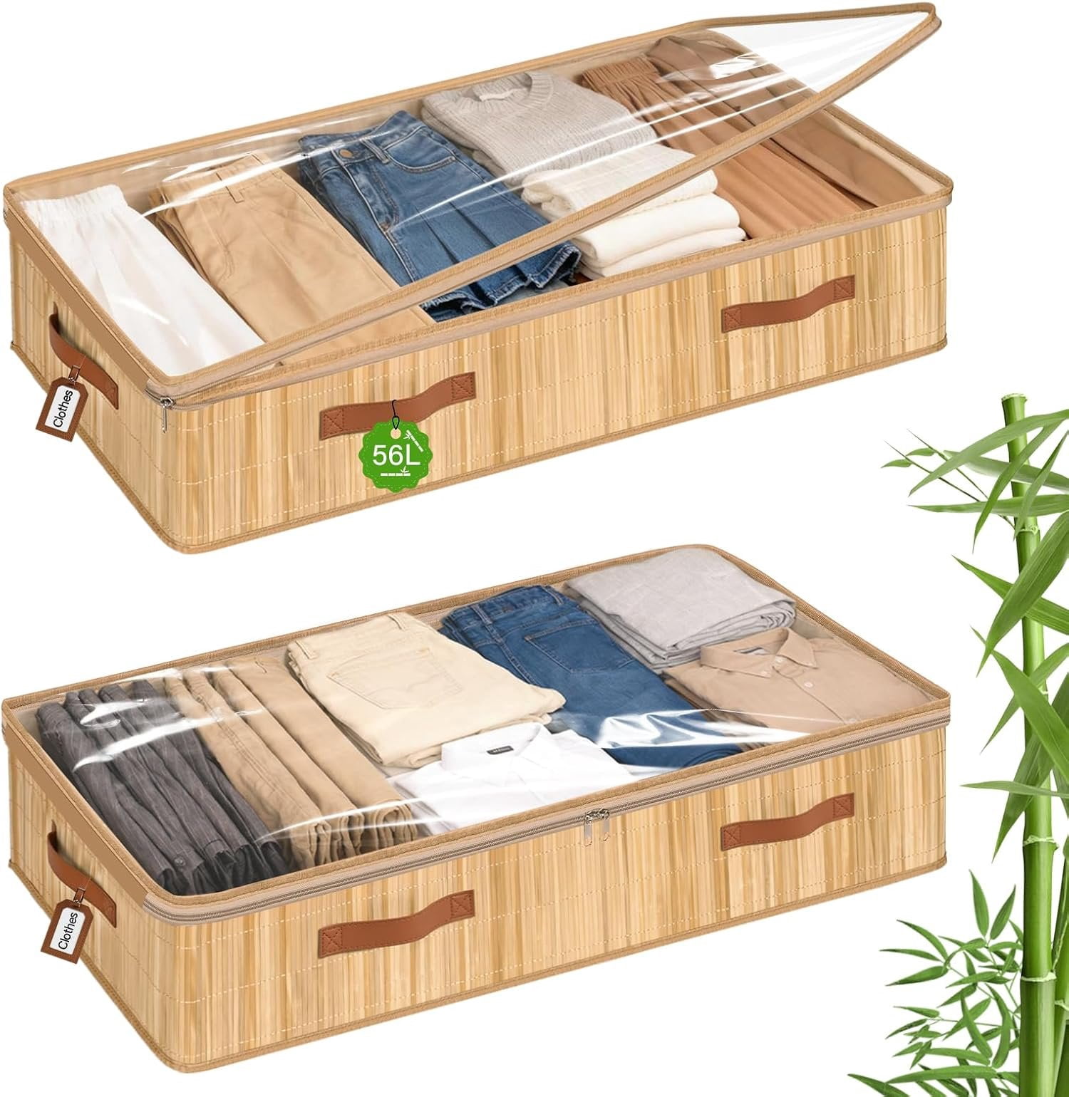 2 Pack Under Bed Storage, 6 inches Underbed Storage Containers, 56L XXL ...