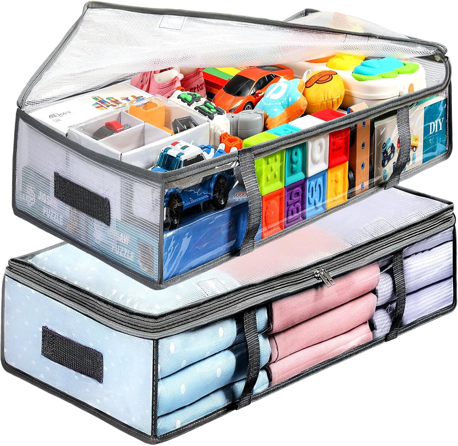 2 Pack Under Bed Storage Containers Bins, Humid-Proof Plastic Underbed ...