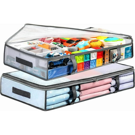 2 Pack Under Bed Storage Containers Bins, Humid-Proof Plastic Underbed ...