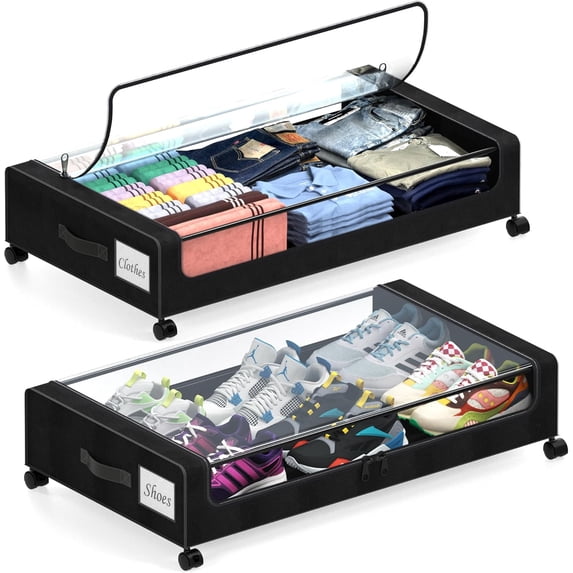 , 2 Pack Under Bed Storage Containers with Dividers & Clear Lids, XXL ...