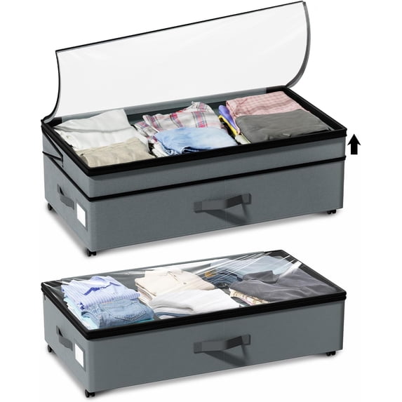 2-Pack Under Bed Storage Containers with Wheels, 75L Each Underbed ...