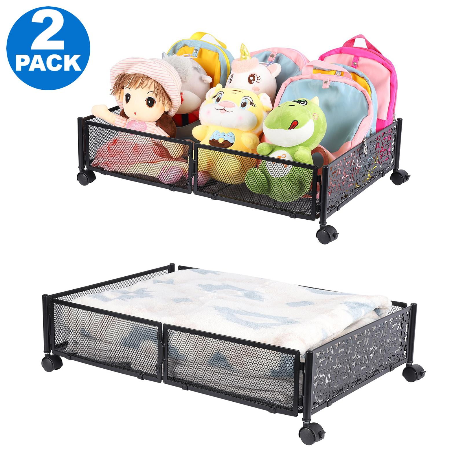 2 Pack Under Bed Storage Containers with Wheels, Under Bed Shoe Storage ...