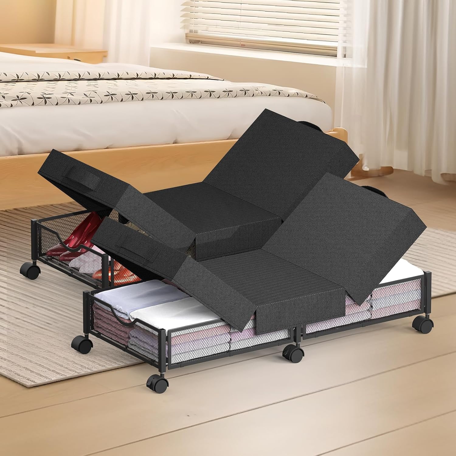 2 Pack Under Bed Storage with Wheels, 36" Lengthen Underbed Storage ...