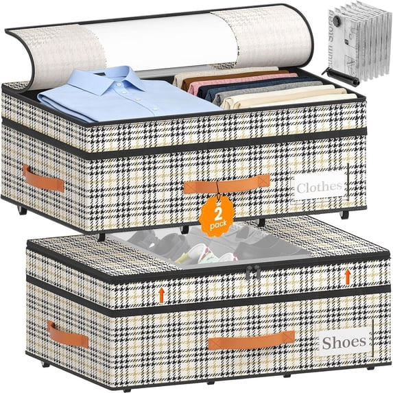 2-Pack Under Bed Storage with Wheels and 6 Vacuum Seal Bags, Adjustable ...