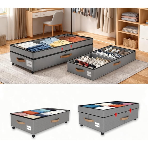 2 Pack Under Bed Storage with Wheels 65L XXL Large Under Bed Storage ...