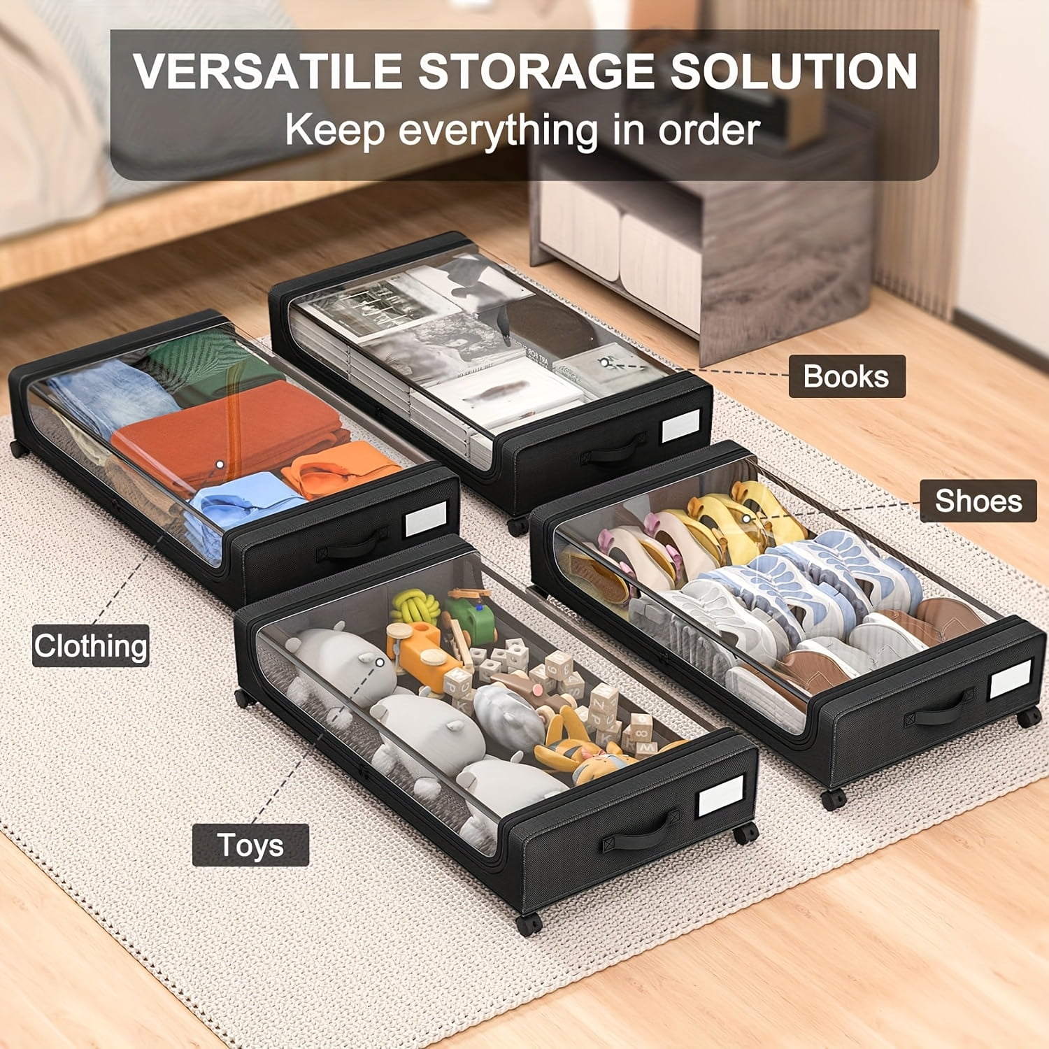 2 Pack Under Bed Storage With Wheels: XXL 12.68gal Underbed Storage ...