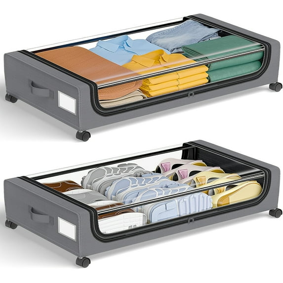 2 Pack Under Bed Storage With Wheels: XXL 48L Underbed Storage ...