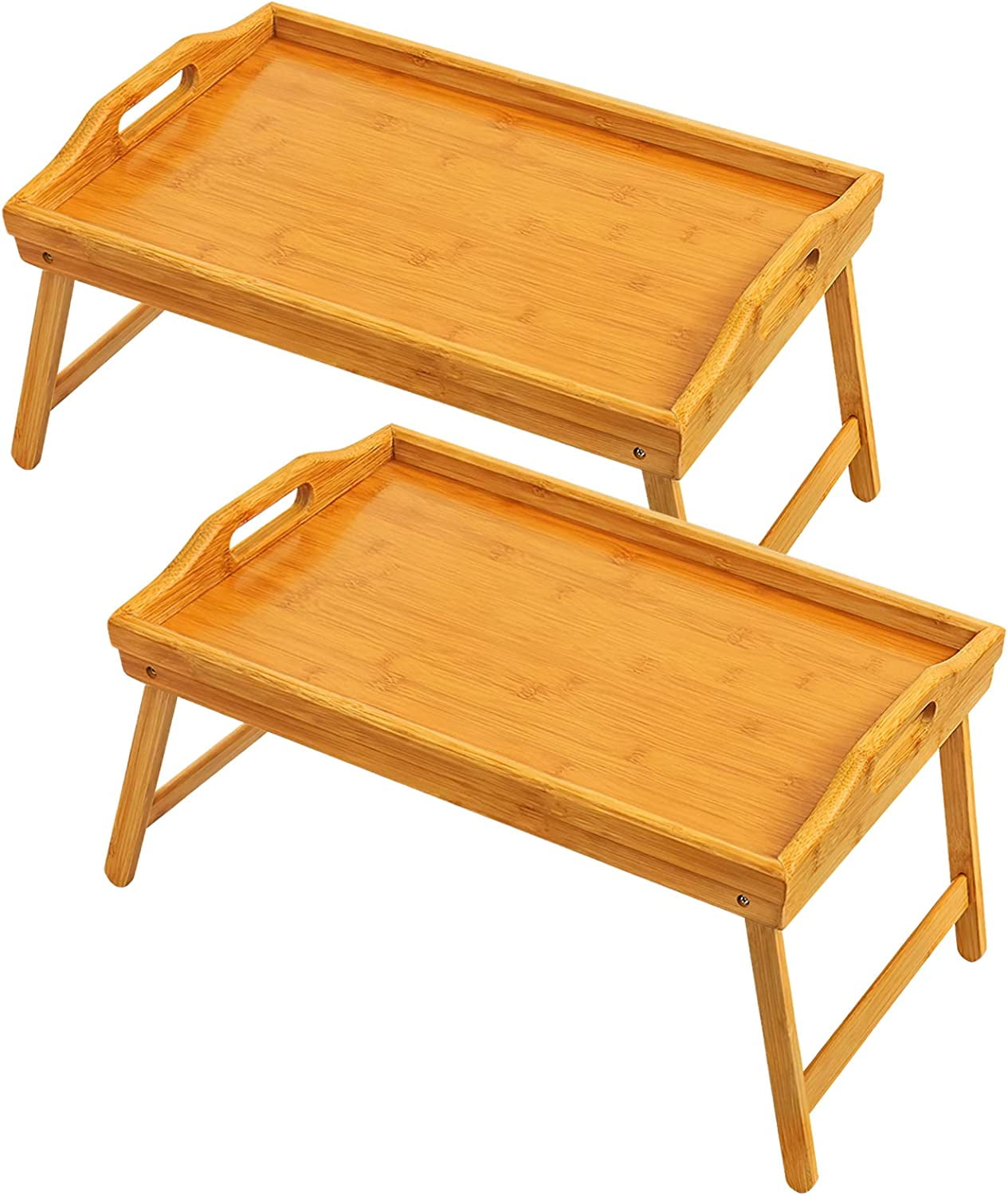 2 Pack Bed Tray Table Breakfast Trays Serving Bamboo Laptap with Floding Legs Handles and Phone ...