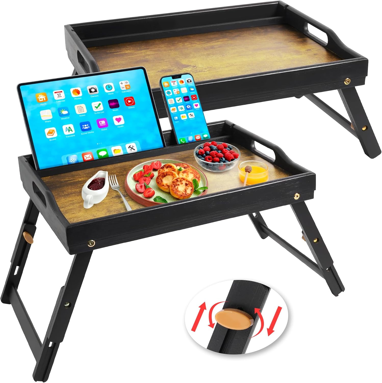 2 Pack Bed Tray Table with Handles Folding Legs, Rustic Dark Brown ...