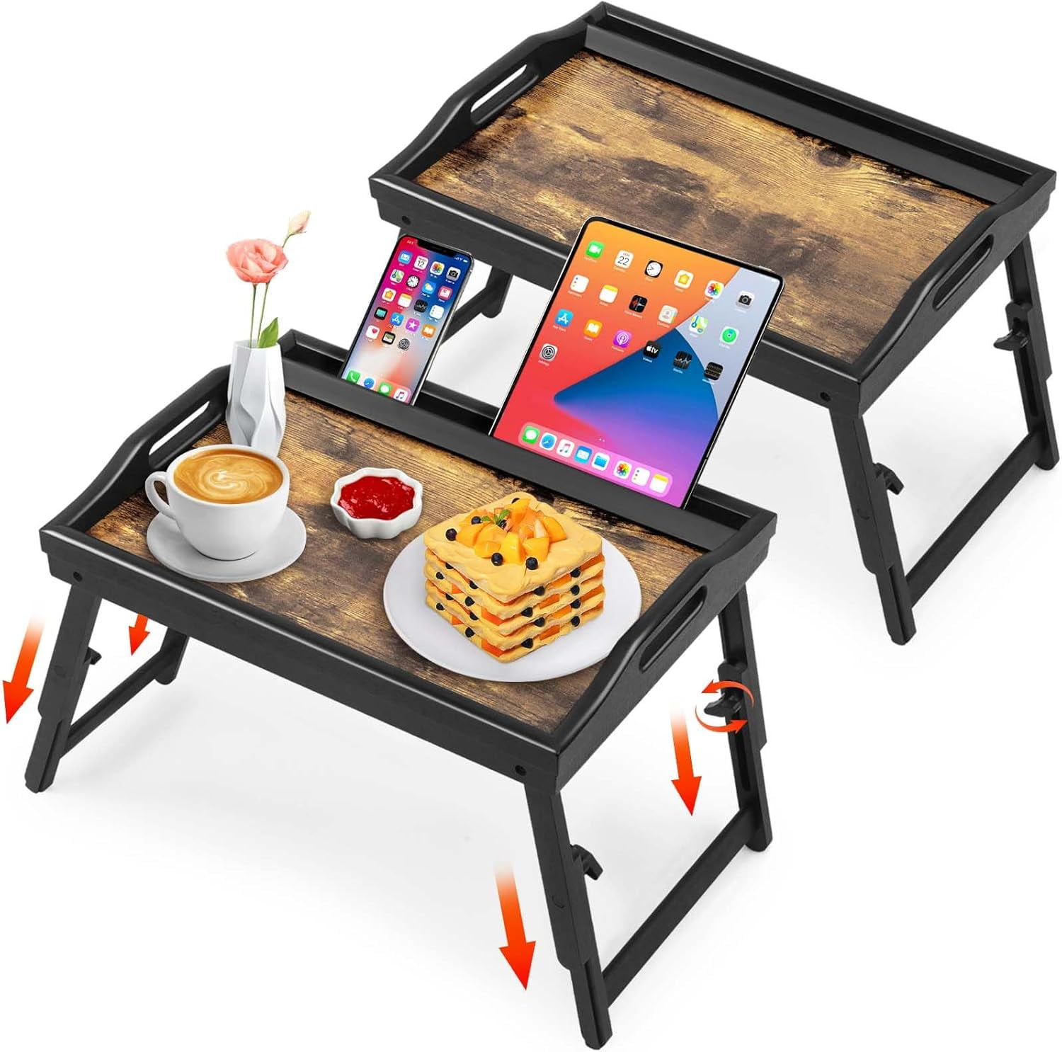 2 Pack Bed Tray Table with Adjustable Legs Breakfast Trays Serving Tray Bamboo Bed Laptap ...