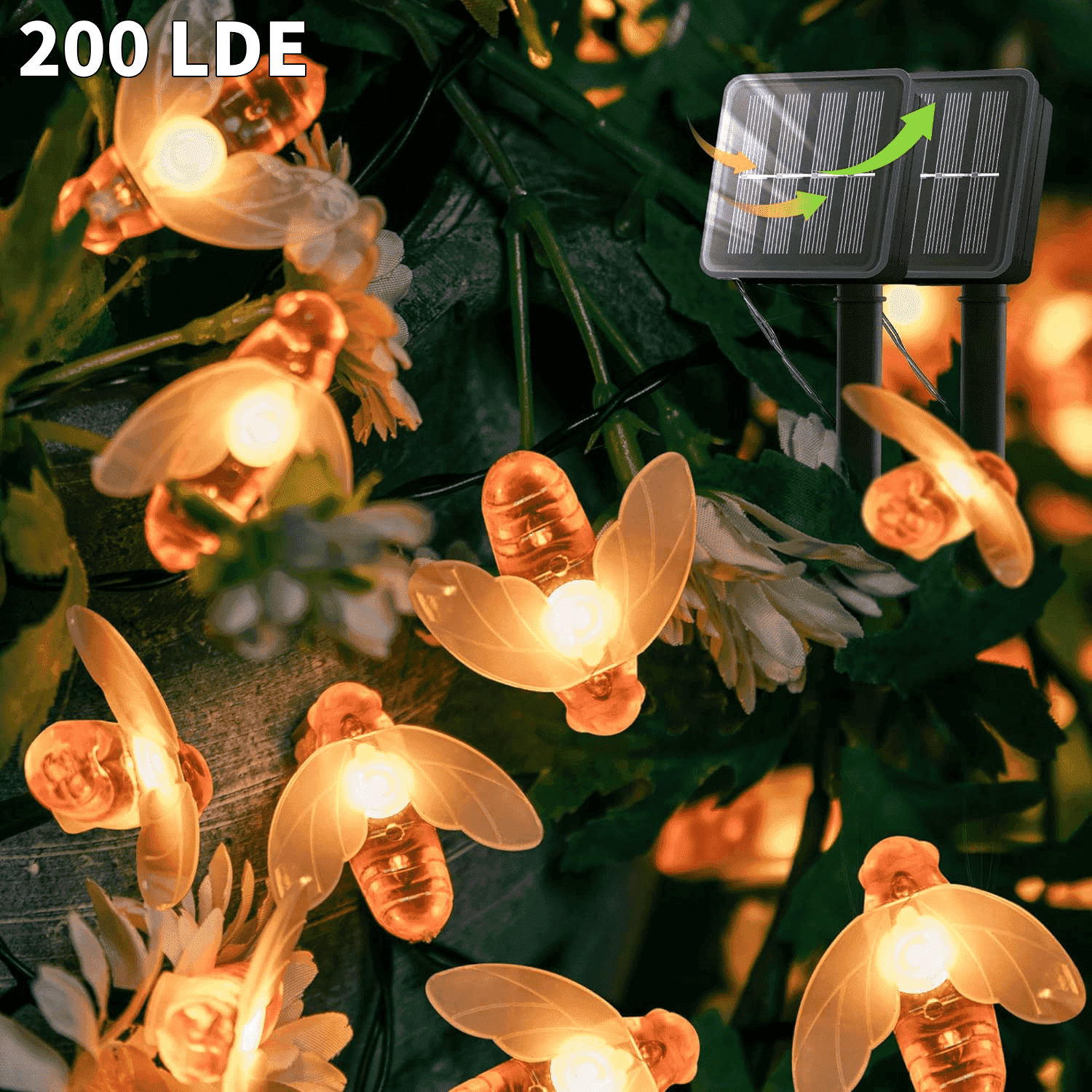 2 Pack Bee String Lights,39 ft 200 LED Bee Solar Lights,8 Modes Bee ...