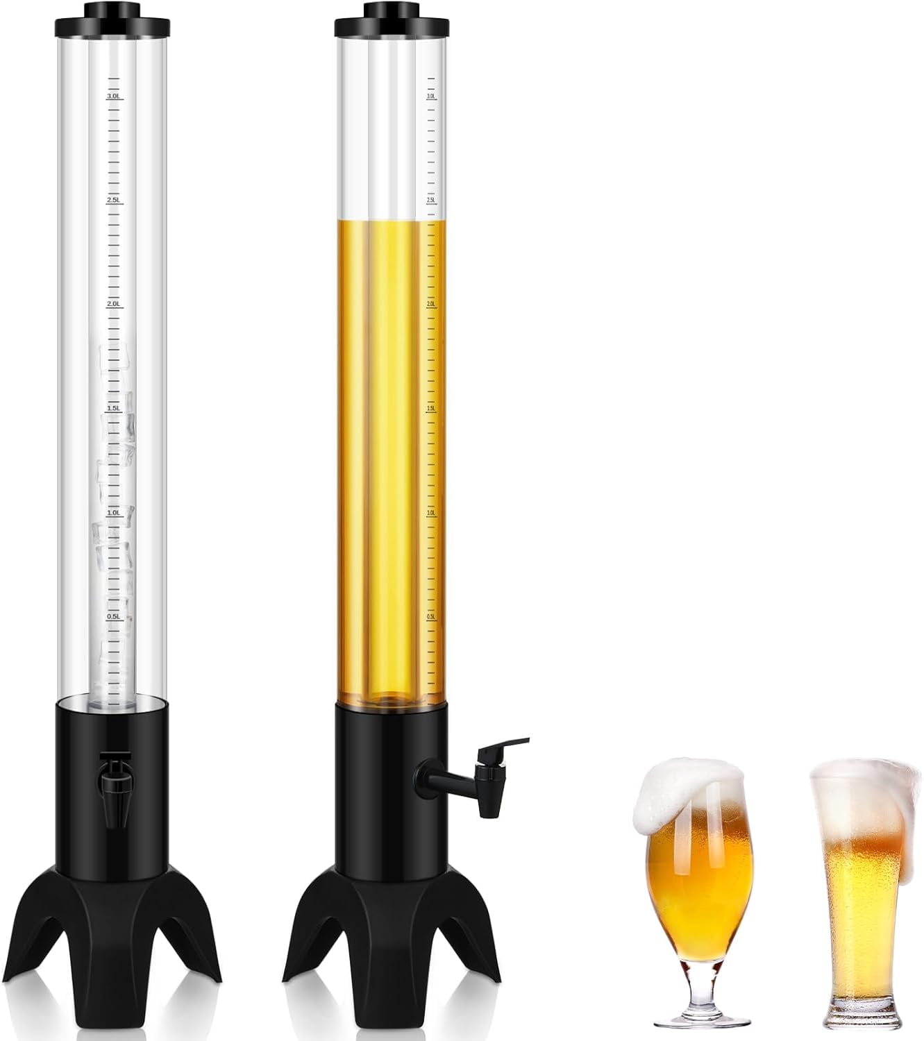 2 Pack Beer Dispenser 3 Liter/ 100oz Beverage Dispenser Clear Tabletop ...