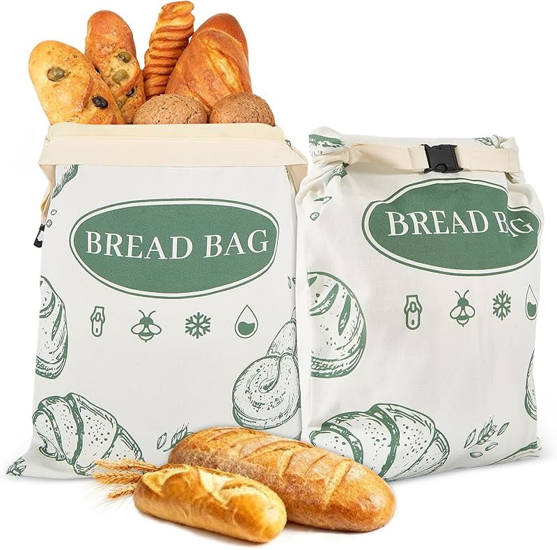 2 Pack Beeswax Bread Bags with Zipper Reusable Bread Storage Bags for Homemade Bread Sourdough ...