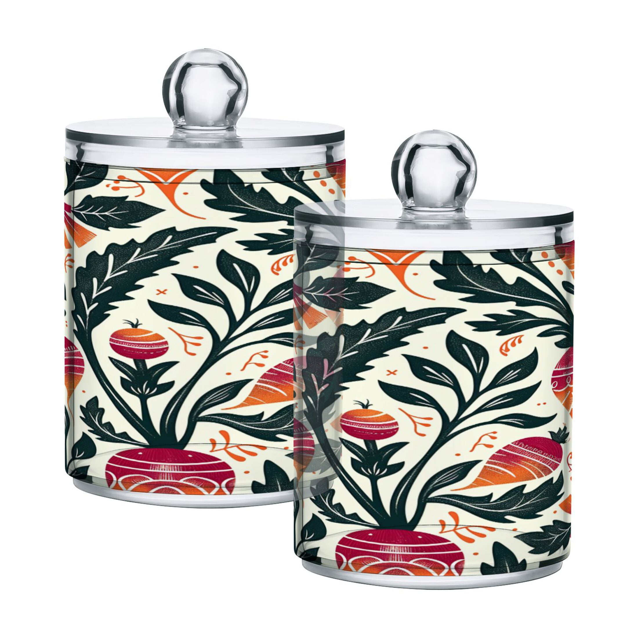 2 Pack Beet Folk Art Qtip Holder Dispenser Clear Plastic Storage ...