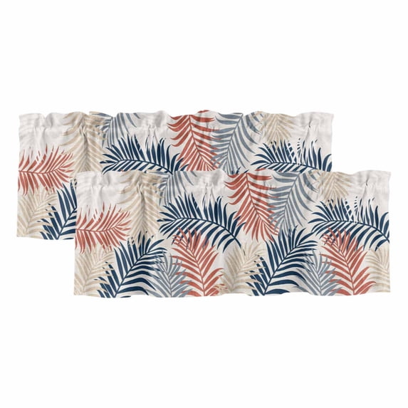 2 Pack Beige Blue Palm Leaves Valance for Window Summer Botanical ...