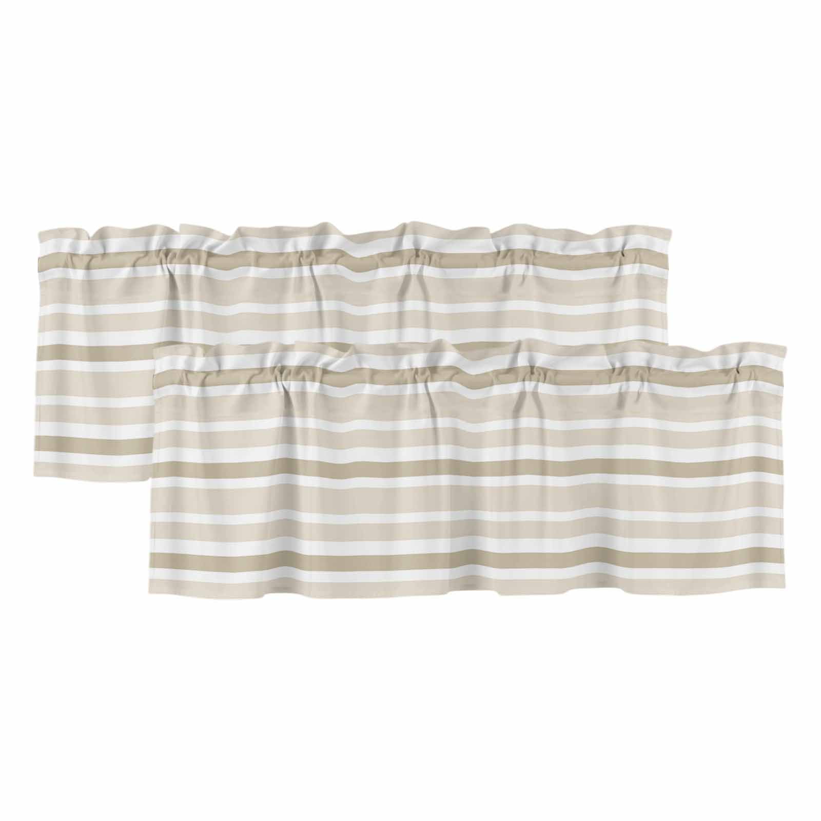 2 Pack Beige Brown Valance for Window White Stripe Kitchen Valance Rod ...