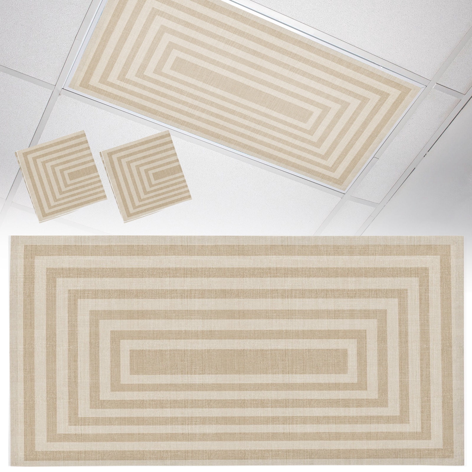 2 Pack Beige Concentric Squares Fluorescent Light Covers for Ceiling ...