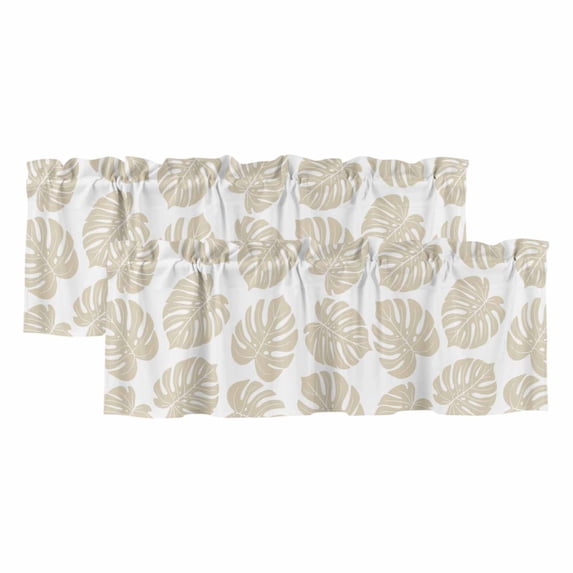2 Pack Beige Monstera Leaf Valance for Window Tropical Botanical ...