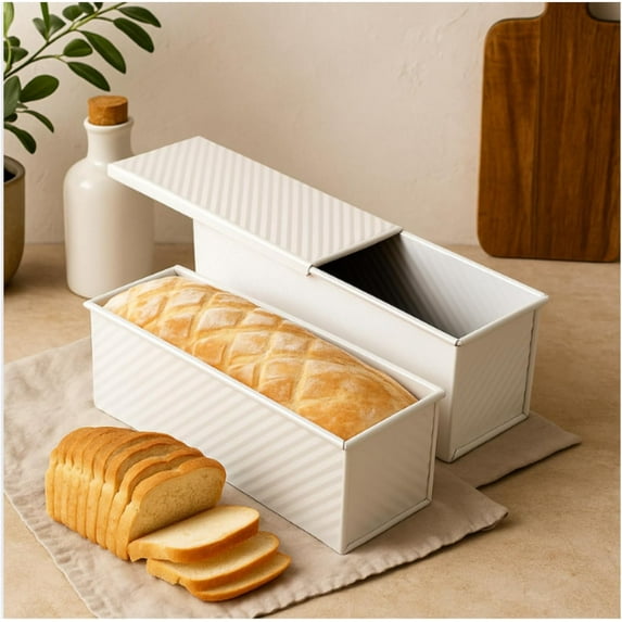 2-Pack Beige Pullman Loaf Pan with Lid, Long Nonstick Bread Pan for ...