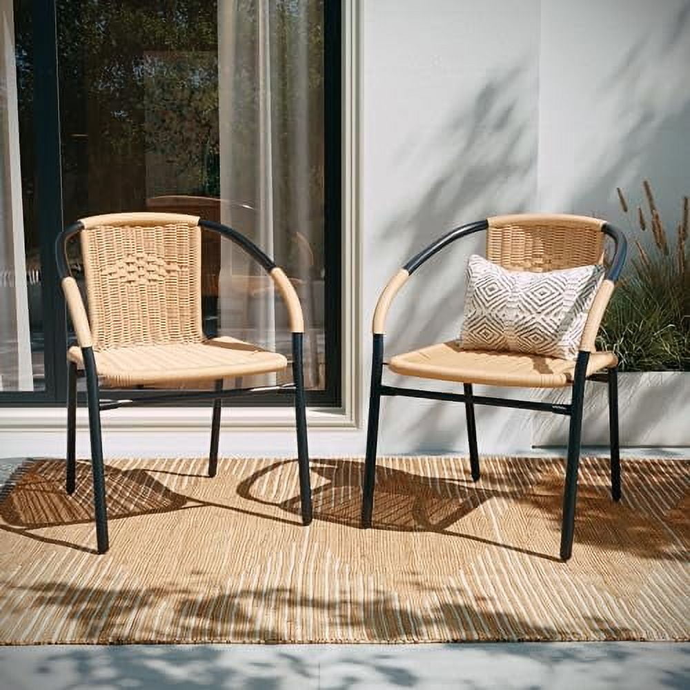 2 Pack Beige Rattan Indoor-Outdoor Restaurant Stack Chair - Walmart.com