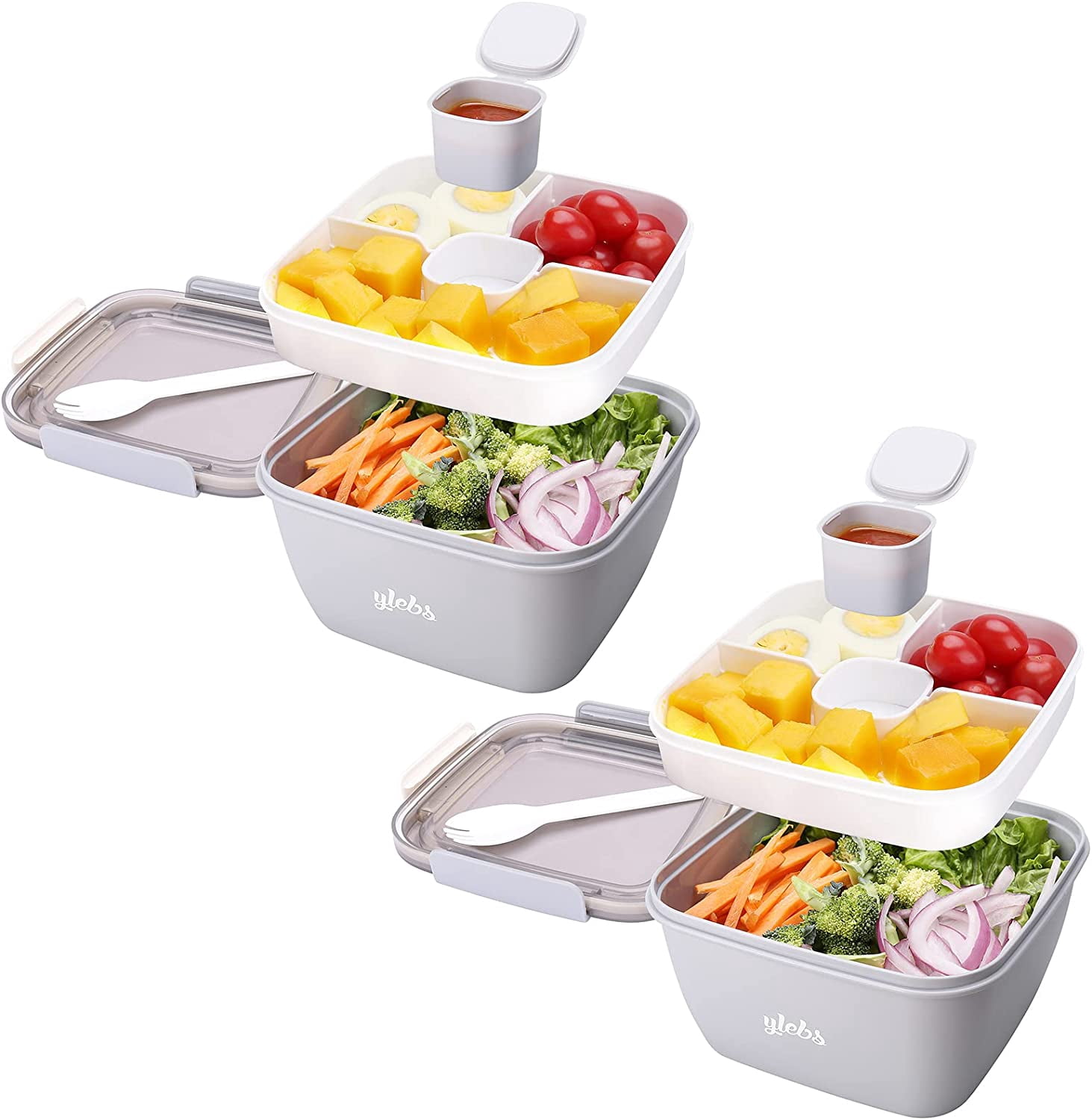 2 Pack Bento Box Adult Lunch Box,52-oz Salad Bowls,3 Compartment Tray ...