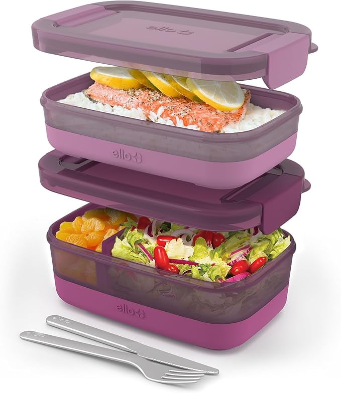 2-Pack Bento Box Lunch Stack Plastic Food Storage Container | Leak ...