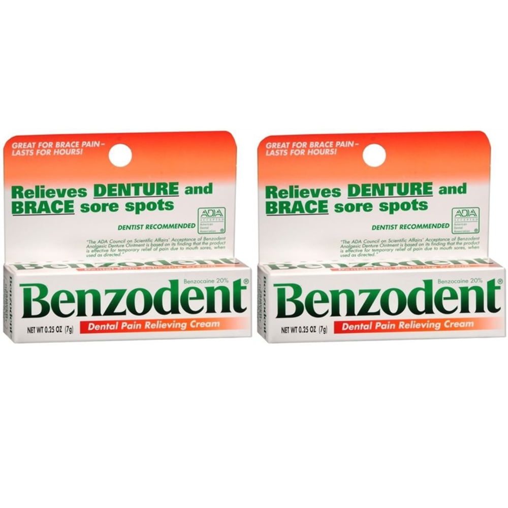 Benzodent OTC Denture Pain Relief Cream, 2 Pack - 0.25 Oz Each ...