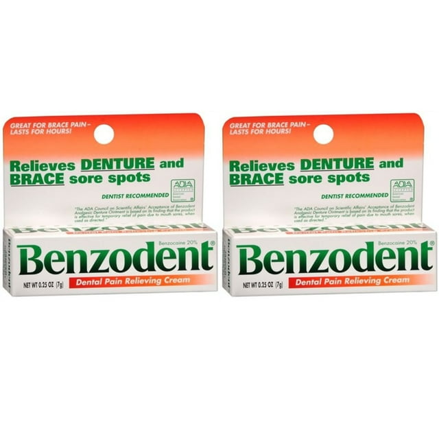 Benzodent OTC Denture Pain Relief Cream, 2 Pack - 0.25 Oz Each ...