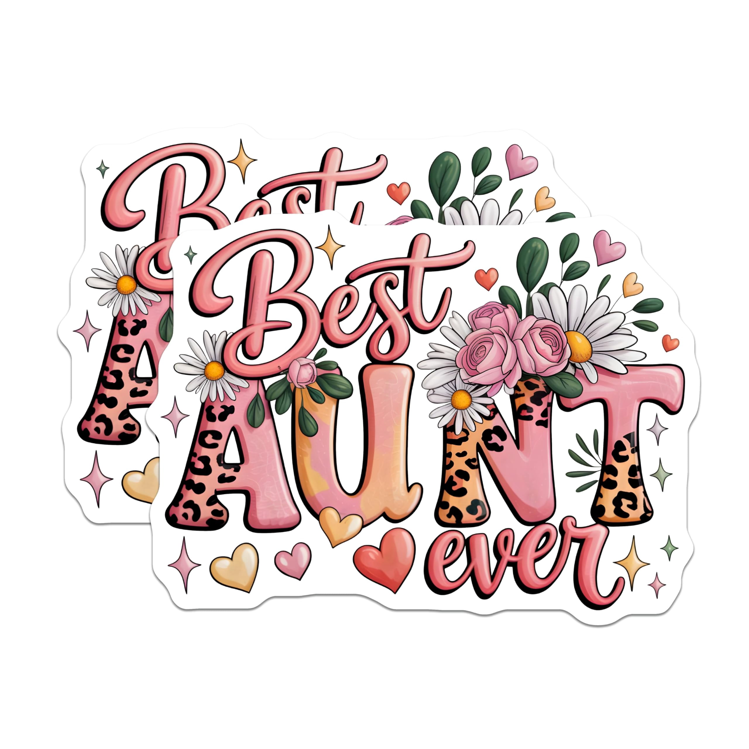 (2 Pack) Best Aunt Ever Stickers - Floral Leopard Print Auntie ...
