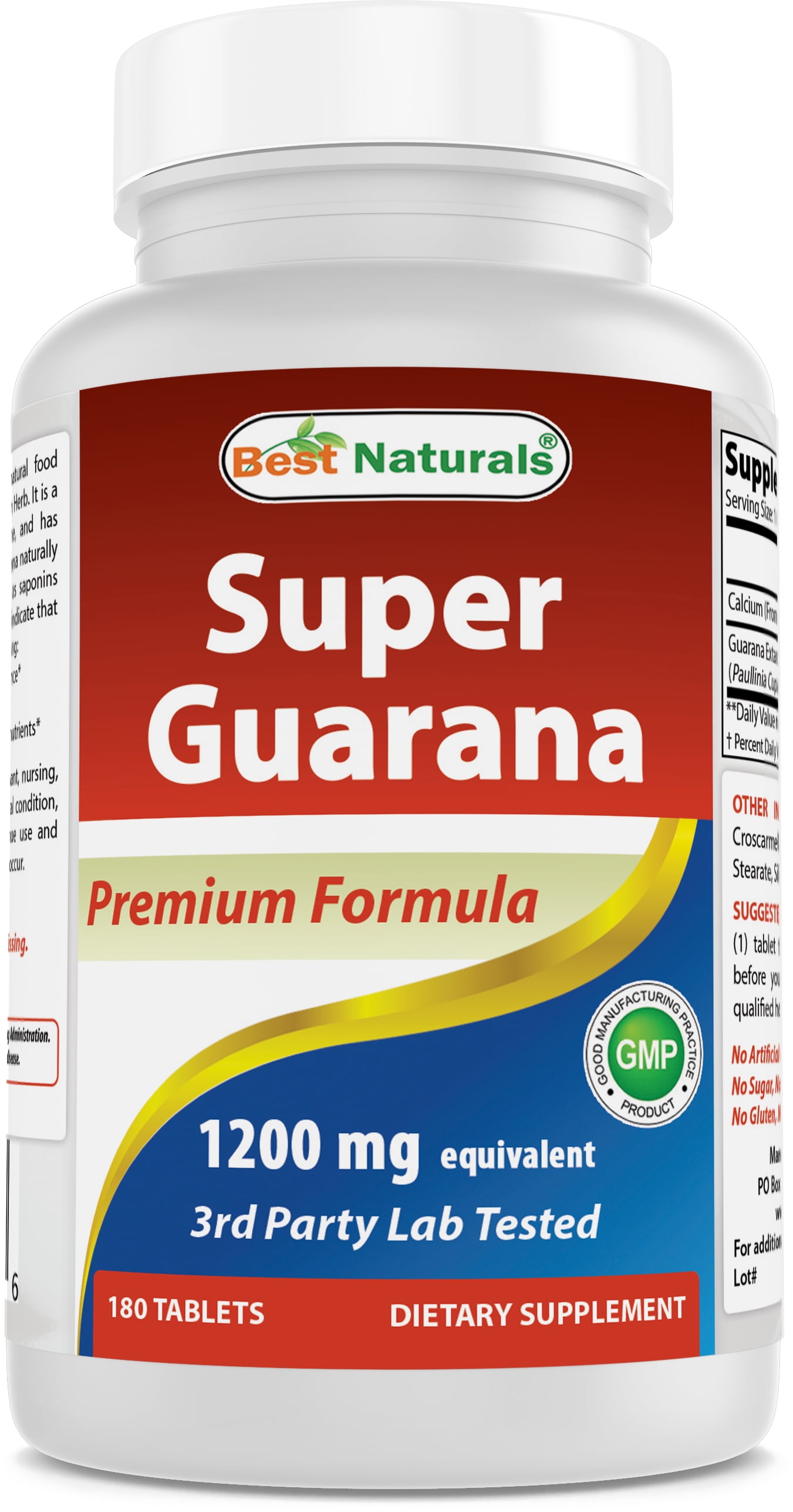 Best Naturals Guarana 1200 mg Supplements, 180 Tablets, 2 Pack - Energy ...